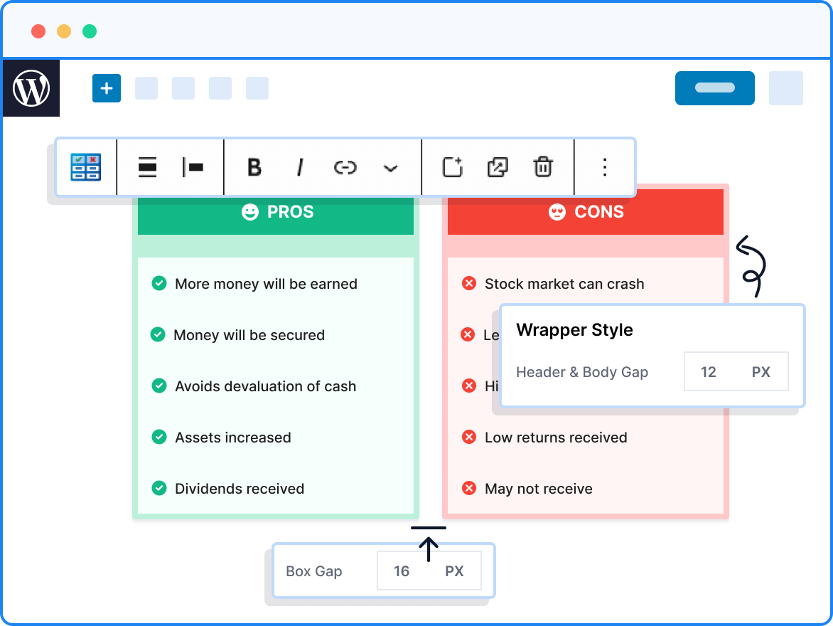 Gutenberg Pros & Cons Block - RioVizual